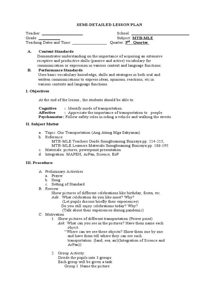 MTB-Lesson Plan. | PDF | Teachers | Lesson Plan