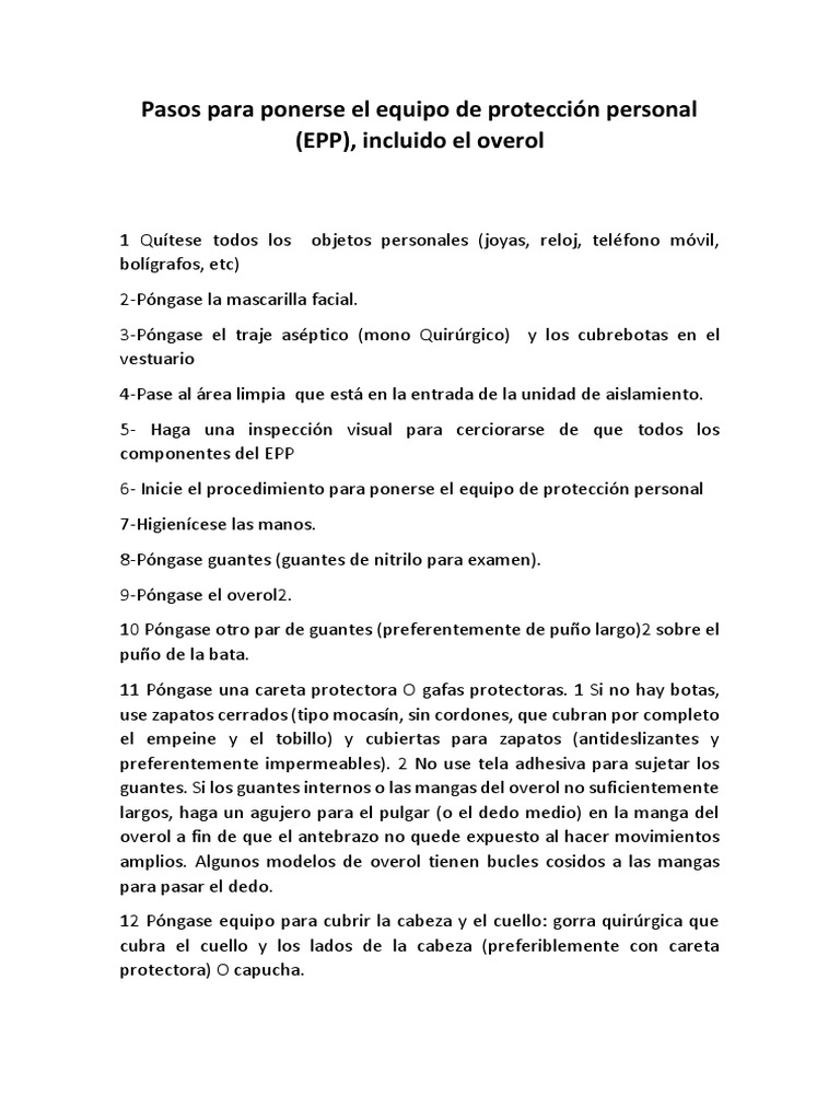 Pasos para Ponerse El Equipo de Protección Personal | PDF | Guante