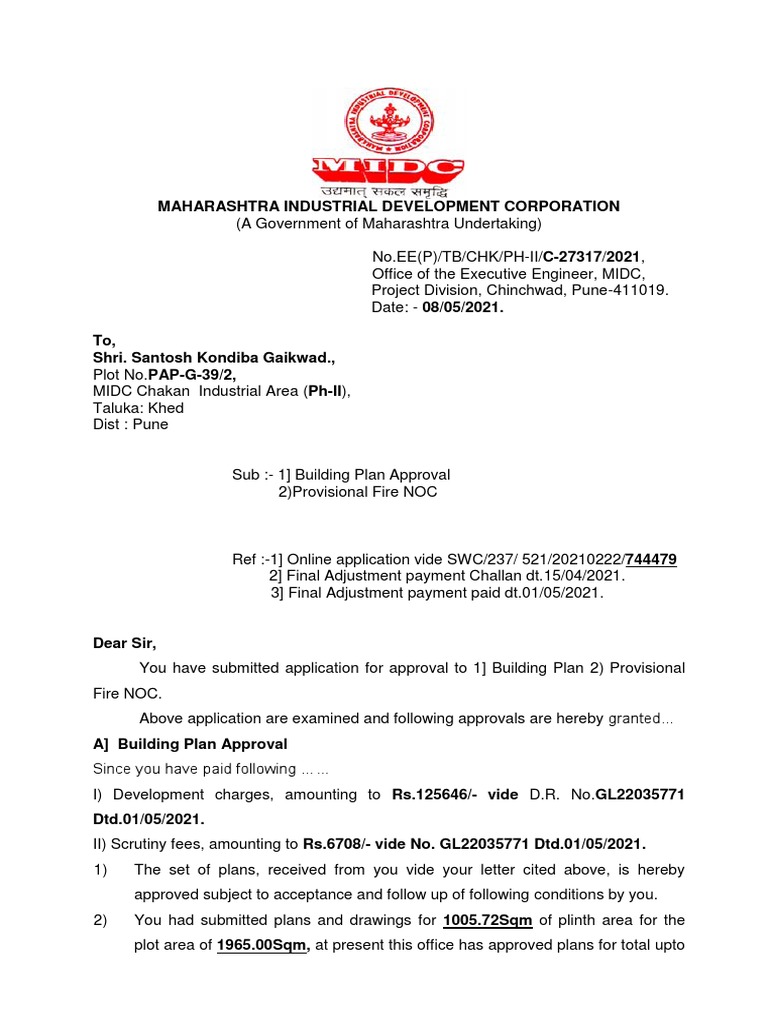 MIDC grants building plan approval and provisional fire NOC | PDF ...