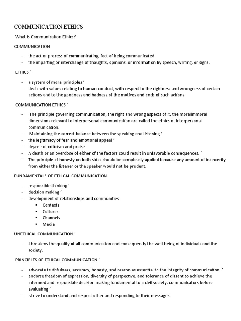 Communication Ethics | PDF | Communication | Interpersonal Communication