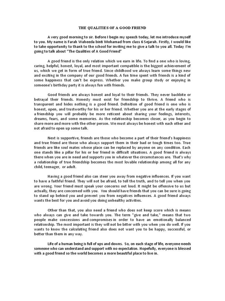 The Qualities of A Good Friend | PDF | Friendship | Psychological Concepts