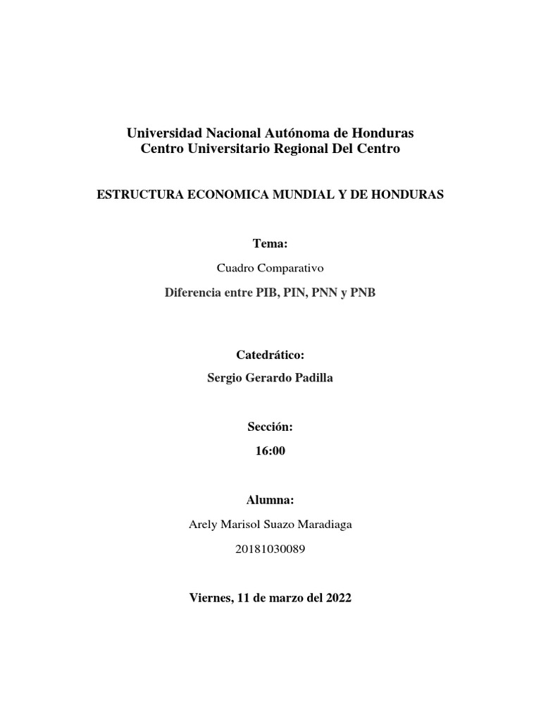 Cuadro Comparativo Diferencia Entre PIB PIN PNN PNB | PDF | Producto ...