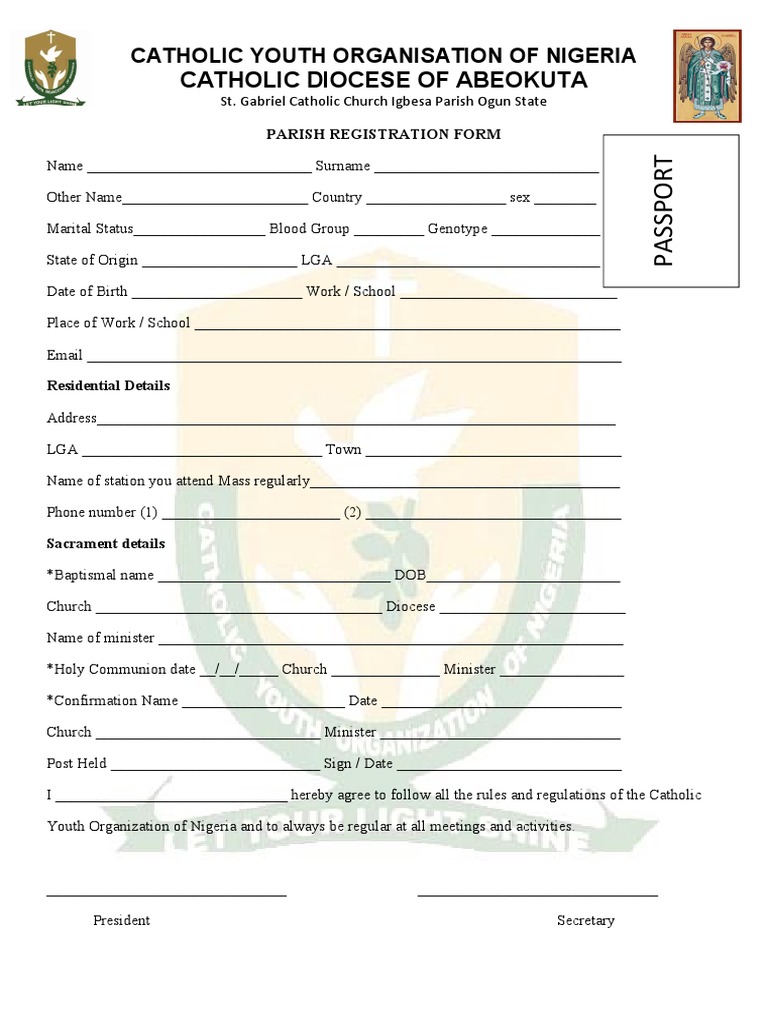 Parish Registration Form | PDF