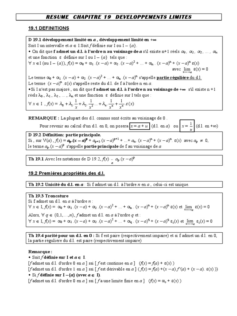 Résumé DL | PDF | Tangente (géométrie) | Asymptote
