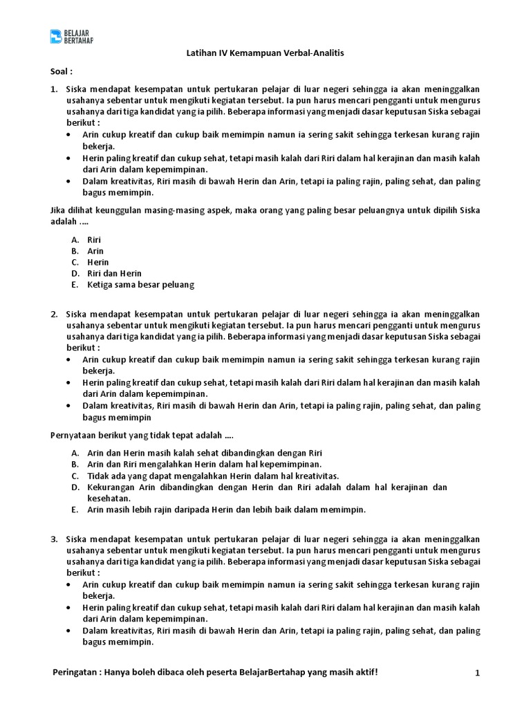 Latihan IV Kemampuan Verbal-Analitis | PDF