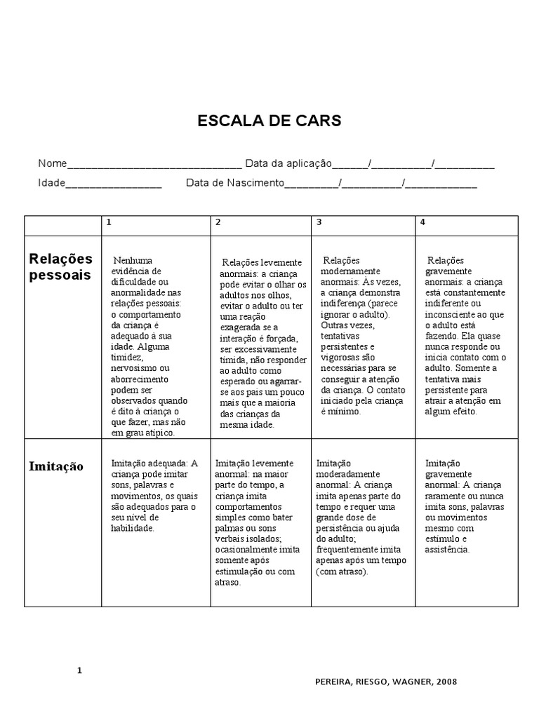 Escala de Cars | PDF | Autismo | Comunicação Não Verbal