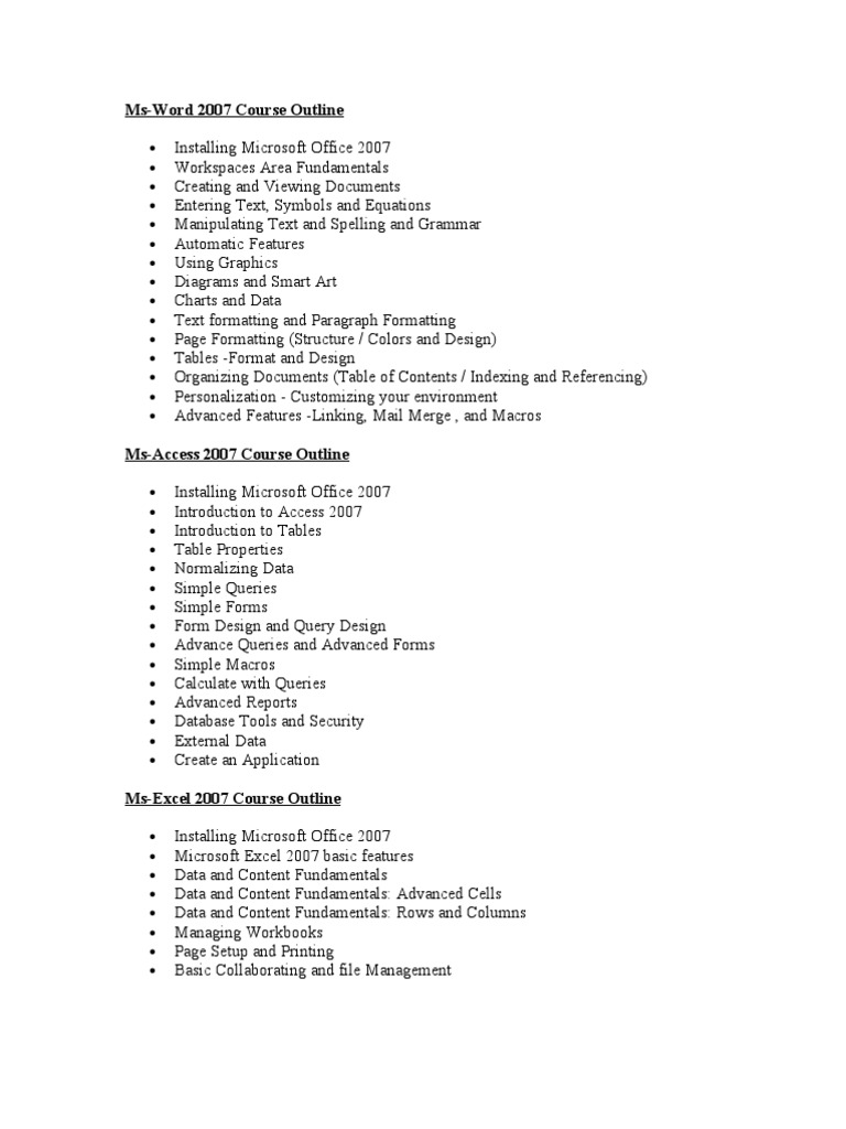 MS Office Outline | PDF | Microsoft Office | Application Software
