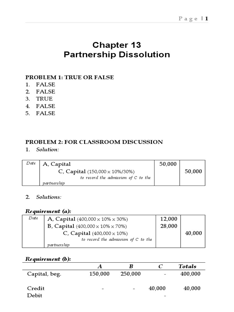 Sol. Man. - Chapter 13 - Partnership Dissolution | PDF | Debits And ...