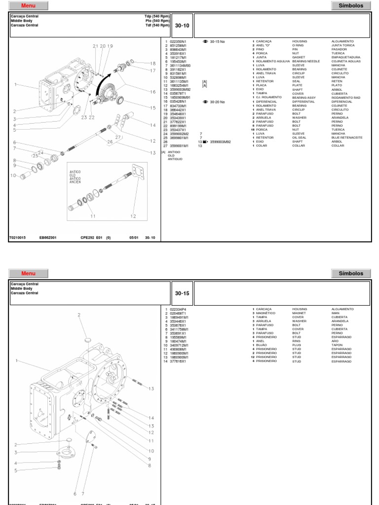 TDP (540 RPM) Pto (540 RPM) TDF (540 RPM) Carcaça Central Middle Body ...