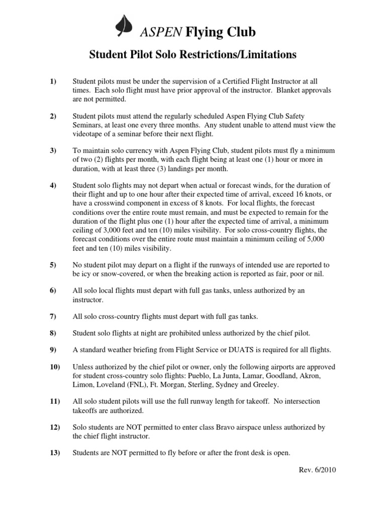 Student Pilot Solo Guidelines | PDF | Aviation | Aerospace