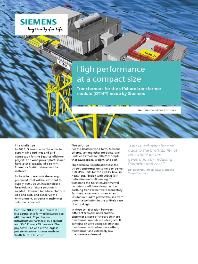 Siemens Offshore Transformer - OTM | PDF | Transformer | Offshore Wind ...