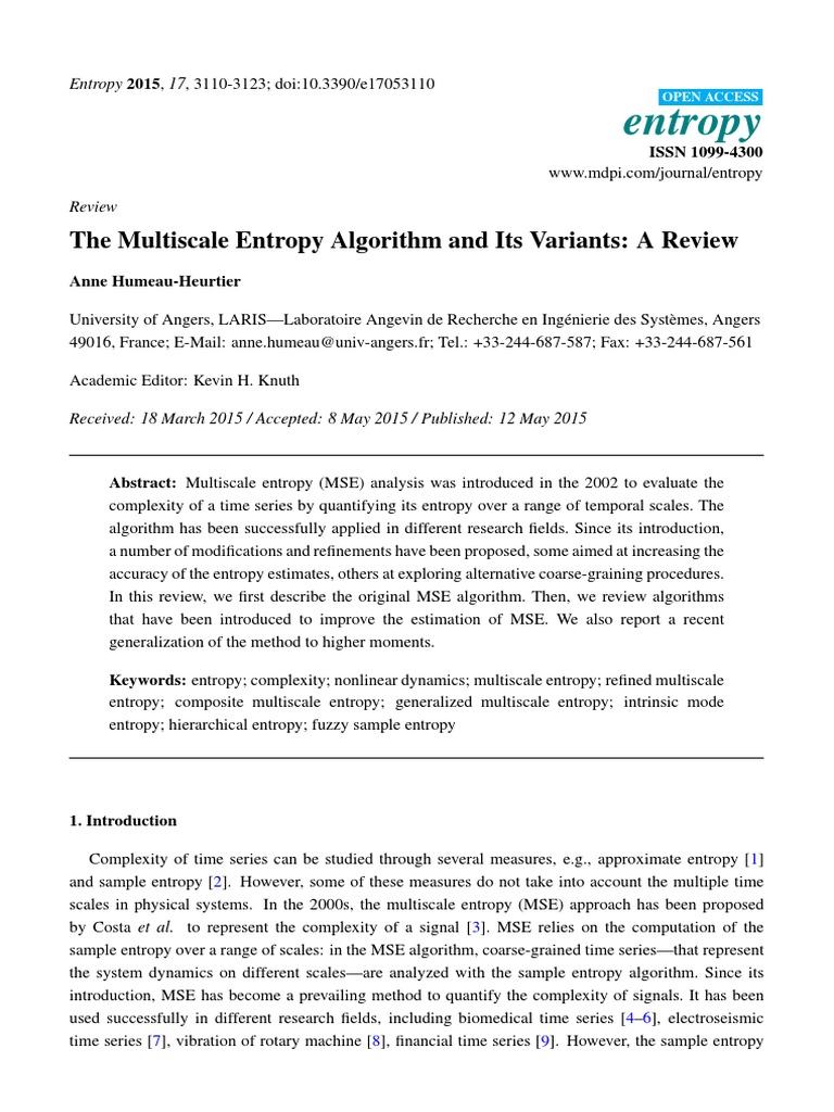 The Multiscale Entropy Algorithm and Its Variantsentropy-17-03110 | Download grátis PDF | Mean ...