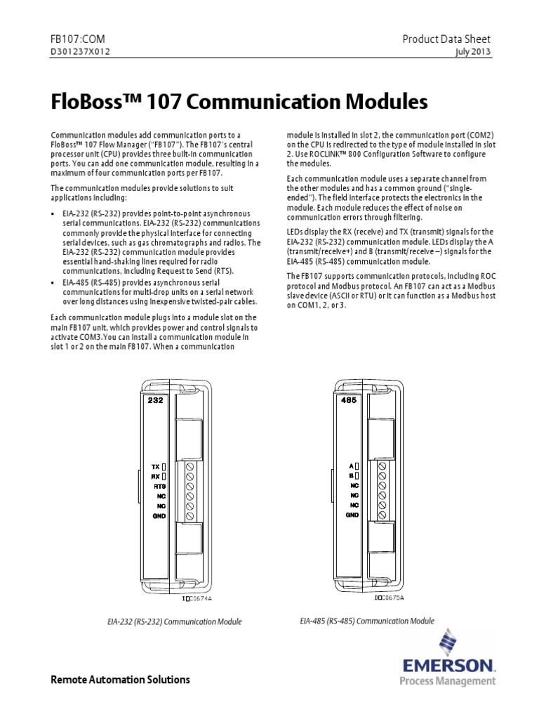 Floboss™ 107 Communication Modules: Fb107:Com Product Data Sheet | PDF | Computing | Information Age