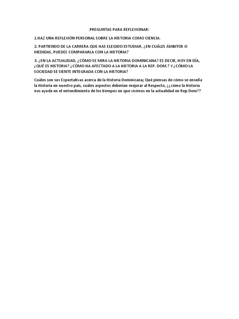Preguntas para Reflexionar | PDF | Ciencias sociales Preguntas para Reflexionar | PDF | Ciencias sociales