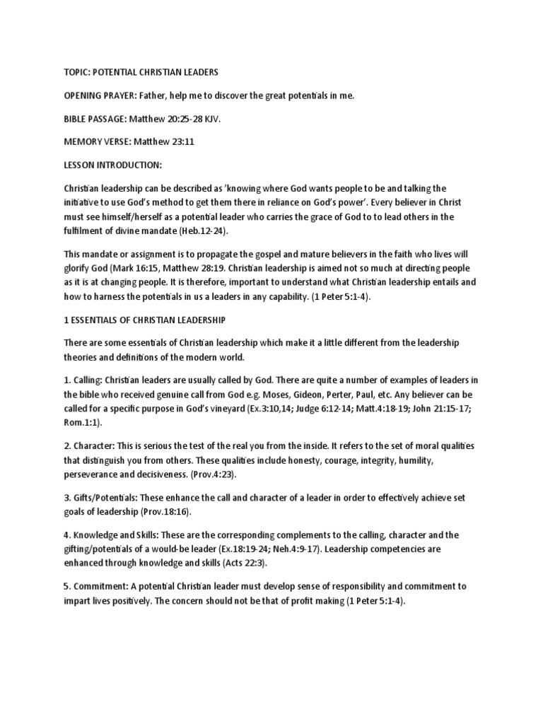 Leadership Sunday School | PDF | Leadership | Gospel Of Matthew