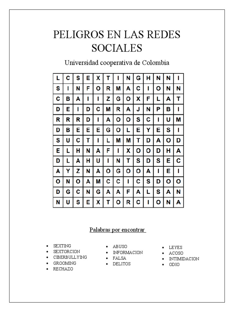 Peligros en Las Redes Sociales - Sopa de Letraas | PDF