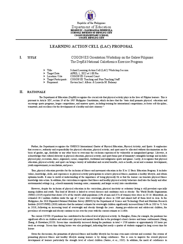 Department of Education: Learning Action Cell (Lac) Proposal | PDF | Obesity | Sedentary Lifestyle