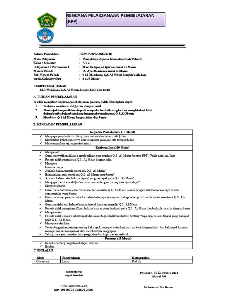 RPP PAI KELAS 5 (5 1) - SMT 2 | PDF
