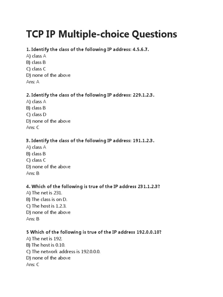 TCP IP Multiple Choice Questions | PDF
