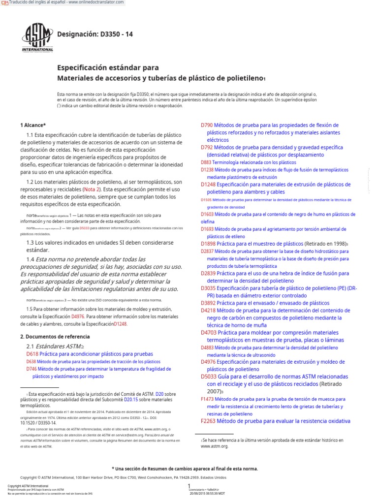 Astm-D-3350 en Es | PDF | El plastico | Polietileno