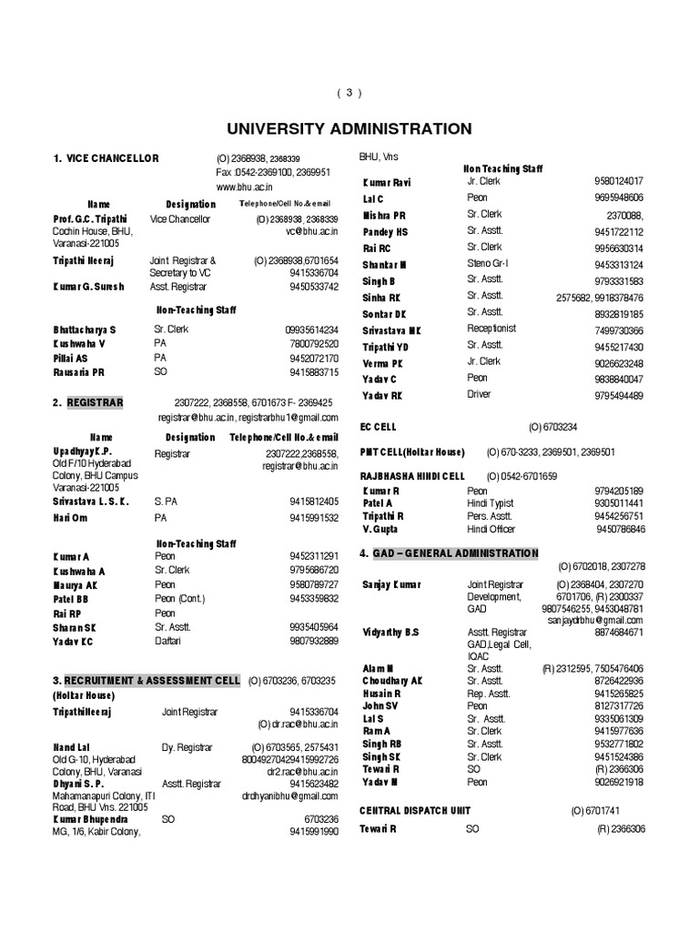 BHU Telephone Directory 2023 | PDF