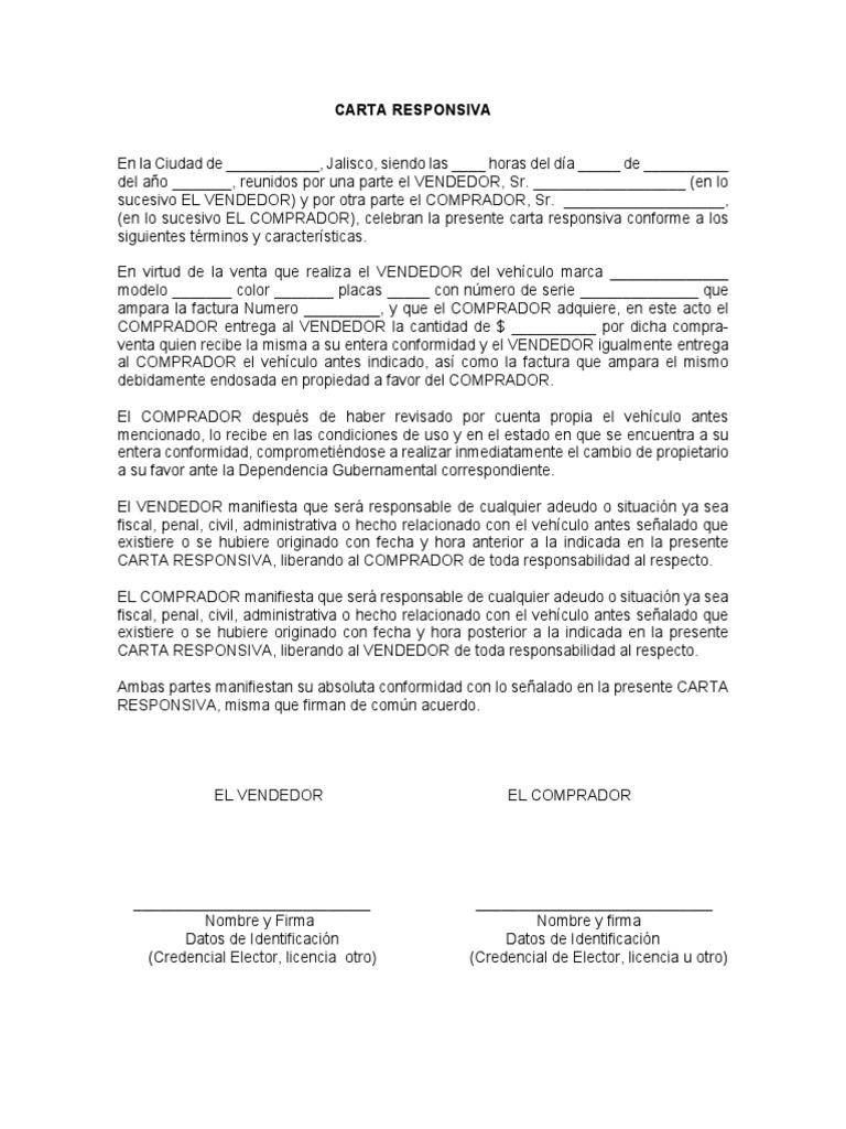 Carta Responsiva Autos | PDF