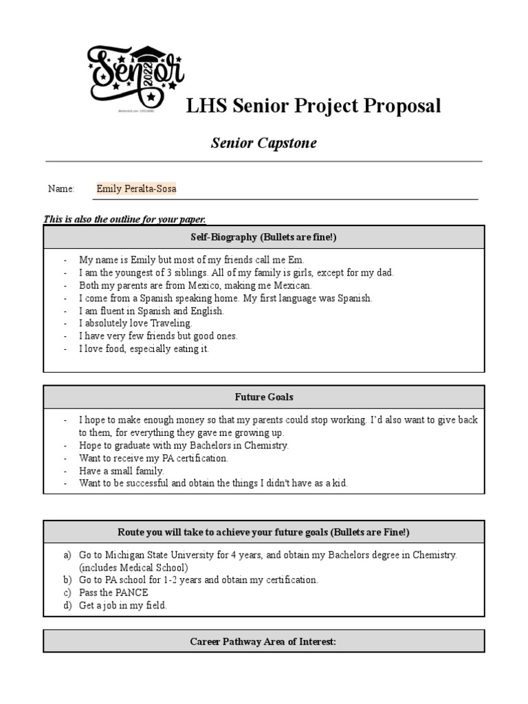 Emily Peralta-Sosa - 2021 Senior Project Proposal Form | PDF