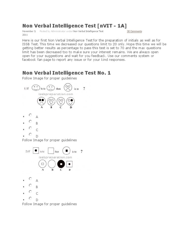 Non Verbal Intelligence Test 1A | PDF | Career & Growth | Finance ...