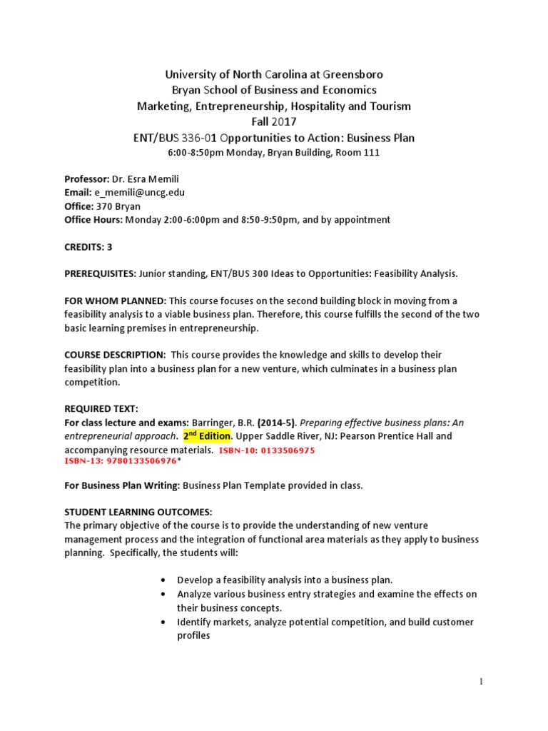 Syllabus - Bryan - Uncg.edu | PDF | Entrepreneurship | Quiz