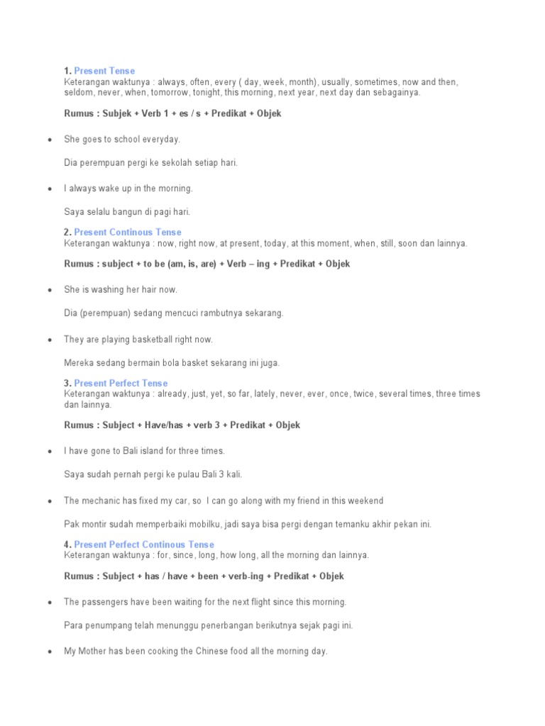 Present Tense | PDF | Indonesian Language | Syntactic Relationships