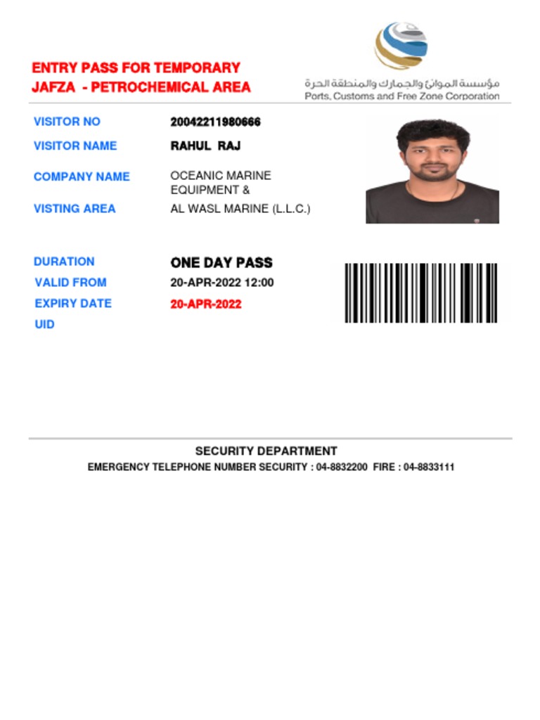 Entry Pass For Temporary Jafza - Petrochemical Area | PDF | Technology ...