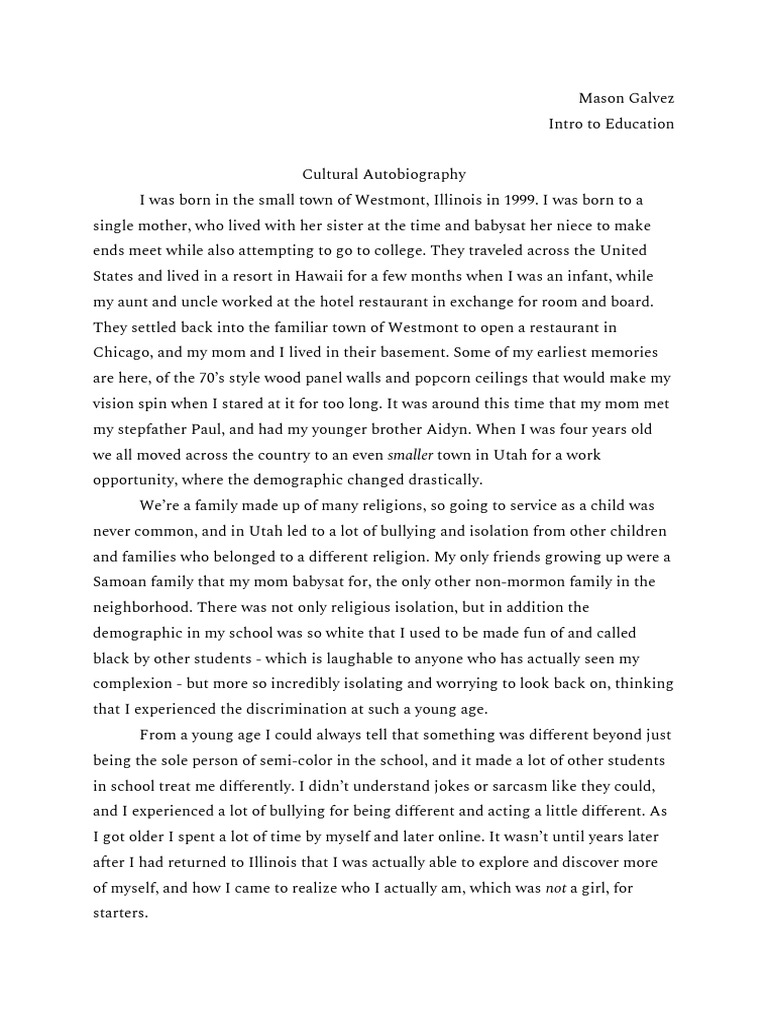 Cultural Autobiography | PDF