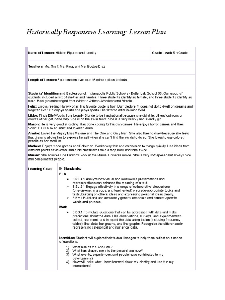 Historically Responsive Learning: Lesson Plan | PDF | Chart | Cartesian ...