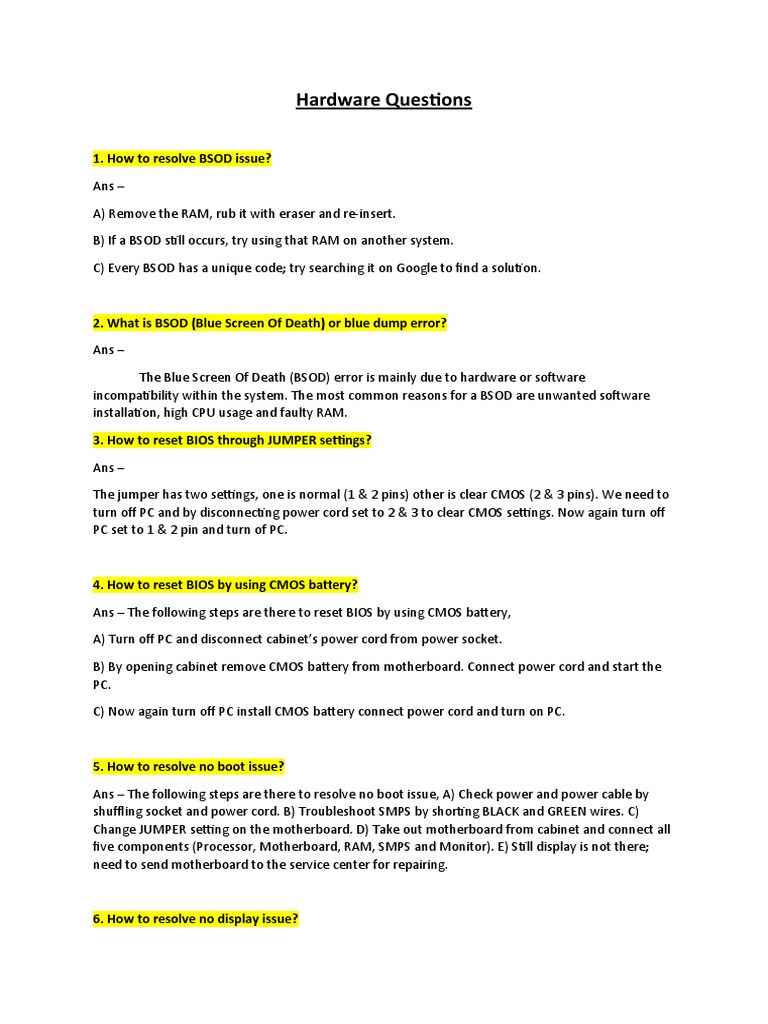 Hardware Interview Que | PDF | Computer Memory | Read Only Memory