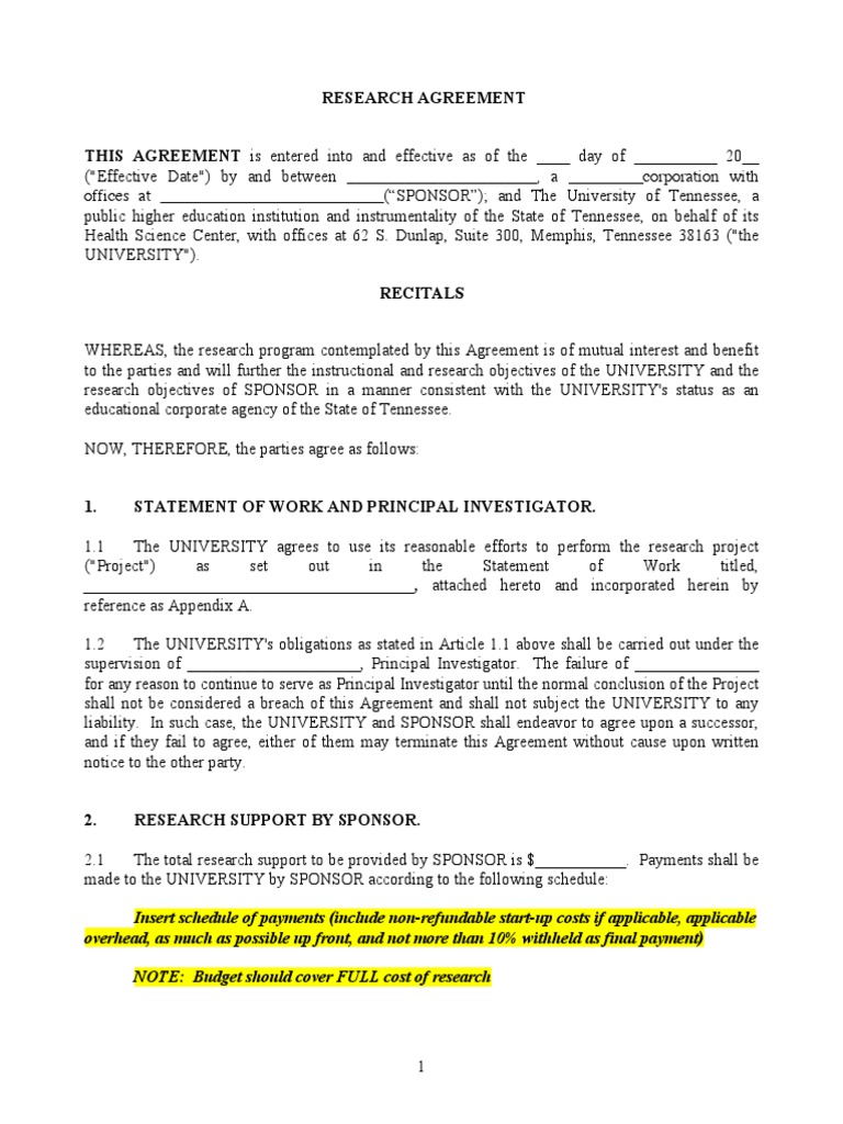Sponsored Research Agreement Template | PDF | Intellectual Property ...