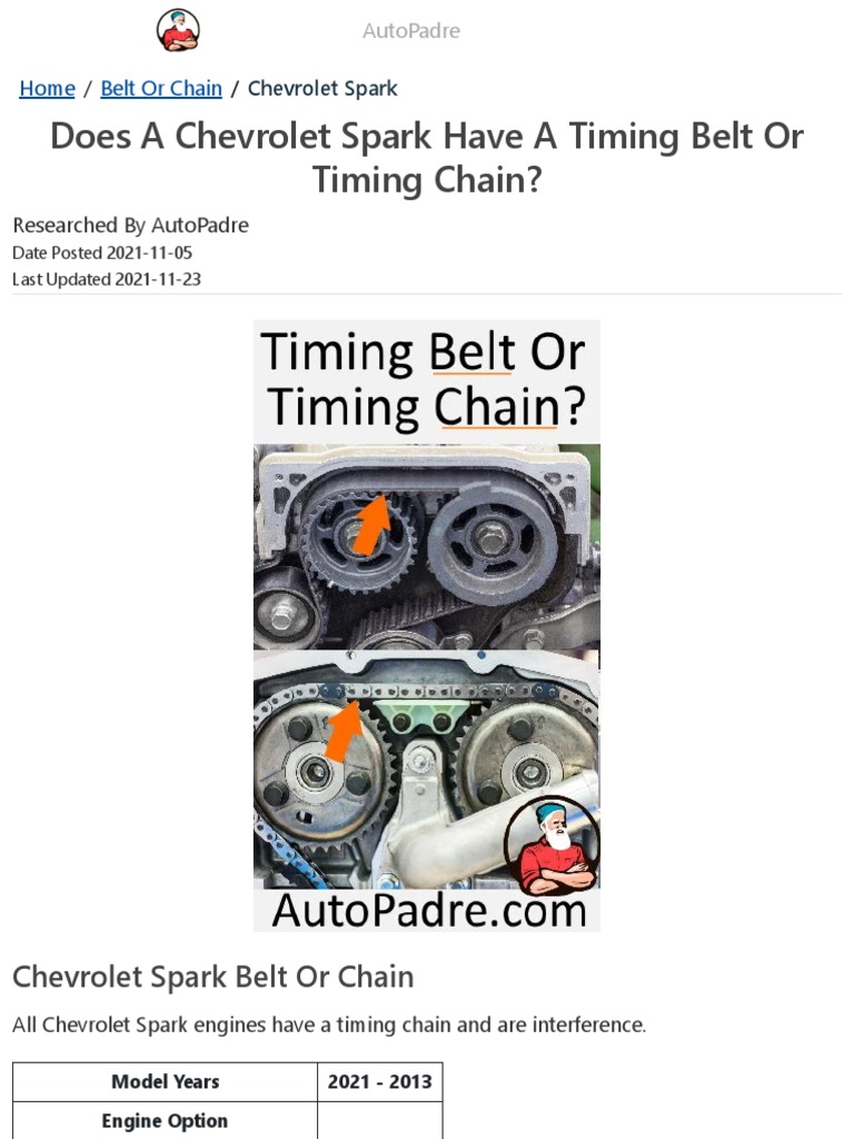 Does A Chevrolet Spark Have A Timing Belt or Timing Chain | PDF | Car ...