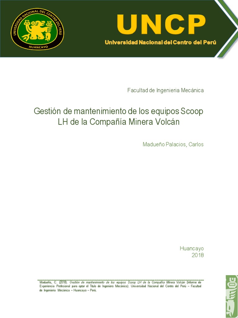 Gestión de Mantenimiento de Los Equipos Scoop LH de La Compañía Minera ...