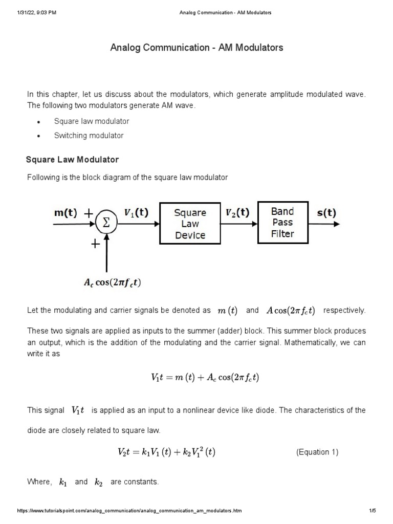 2 - Analog Communication Technique - AM Modulators | PDF | Modulation | Diode