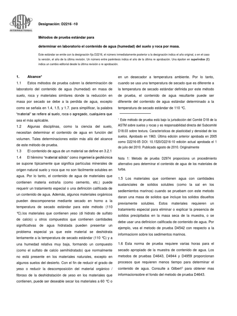 Astm D2216-10 | PDF | Agua | Suelo