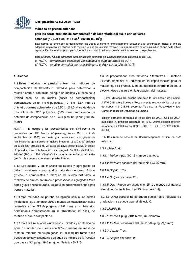 Astm D698 12 E2 Pdf Agua Densidad