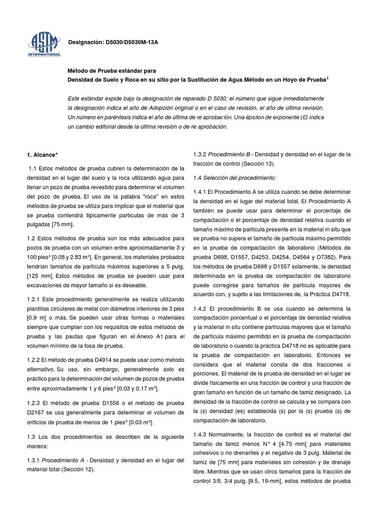 Astm D5030-5030M 13 | PDF | Agua | Densidad