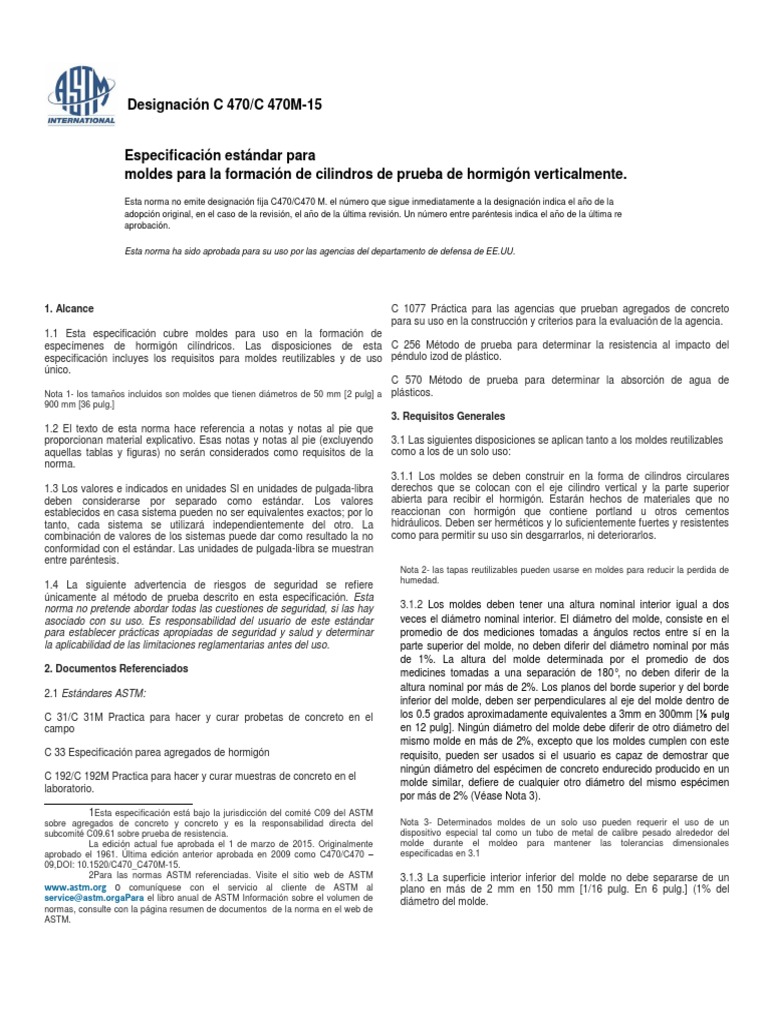 Astm C470 - 15 | PDF | Hormigón | Revestimiento