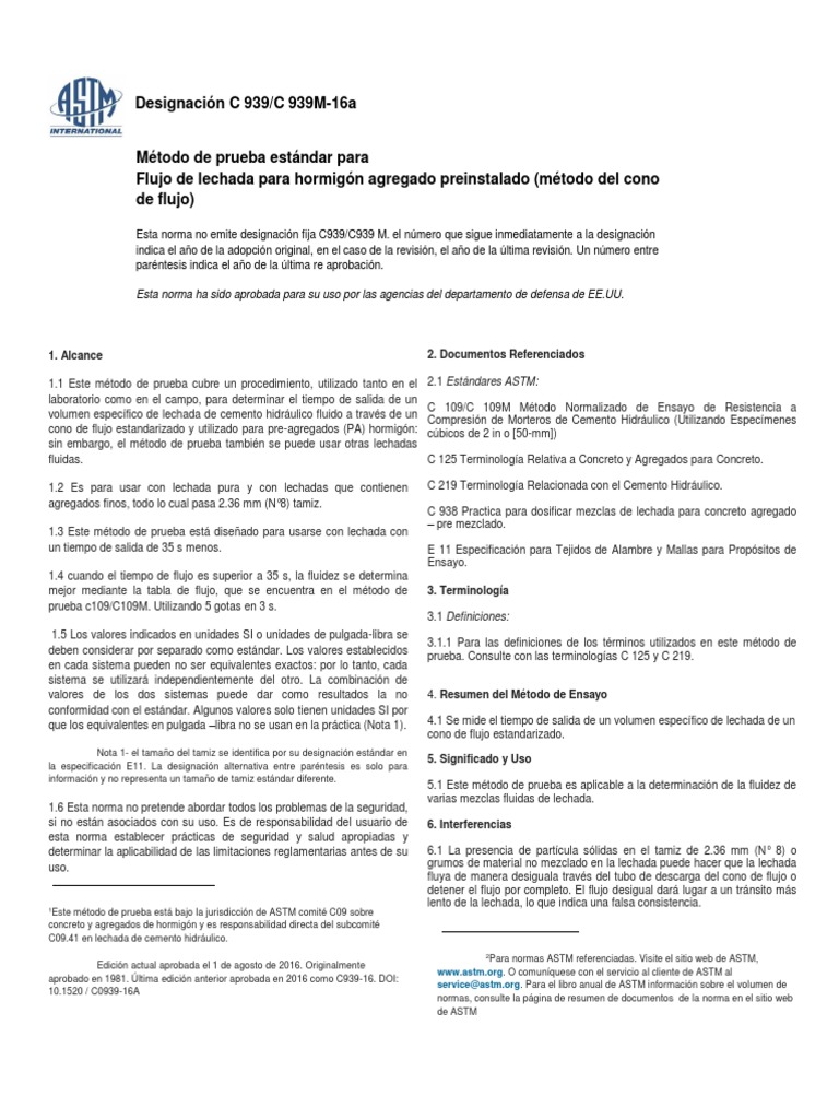 Astm c939 16a | PDF | Hormigón | Cemento