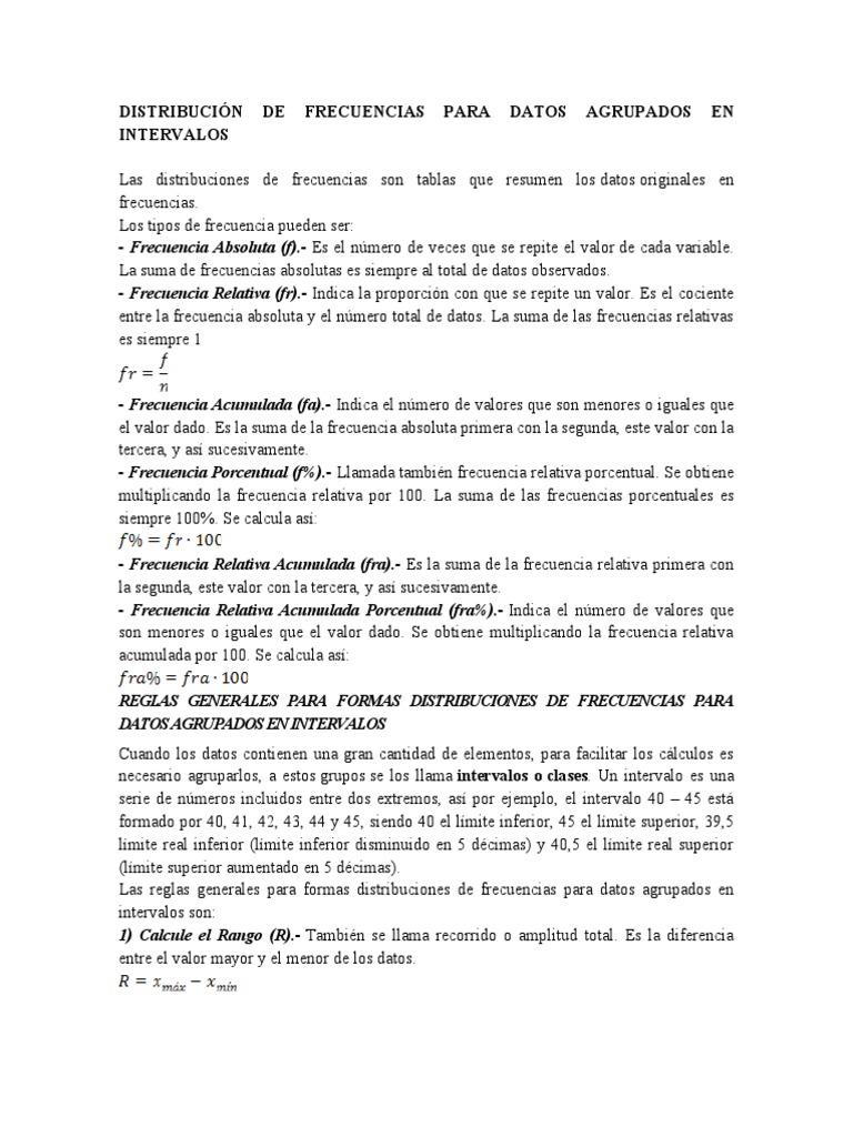 Distribución de Frecuencias para Datos Agrupados en Intervalos | PDF ...