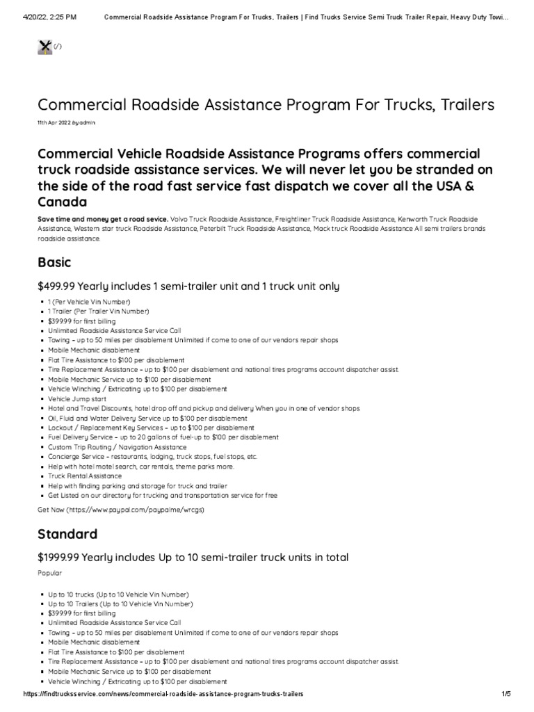 Roadside Assistance Insurance Program For Commercial Trucks, Trailers ...