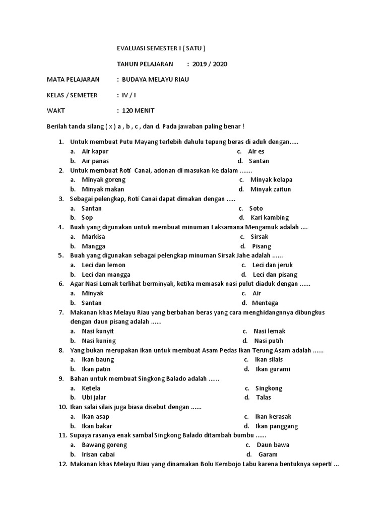 Soal BMR Kelas 4 Semester 1 | PDF