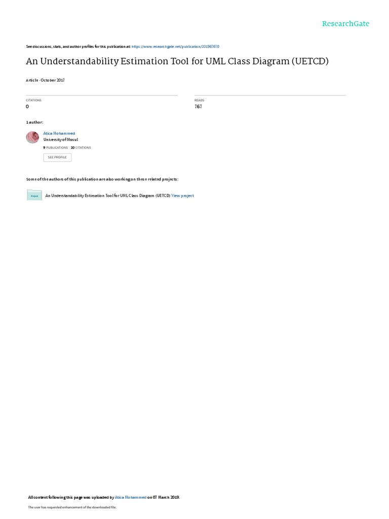 An Understandability Estimation Tool For UML Class Diagram (UETCD ...