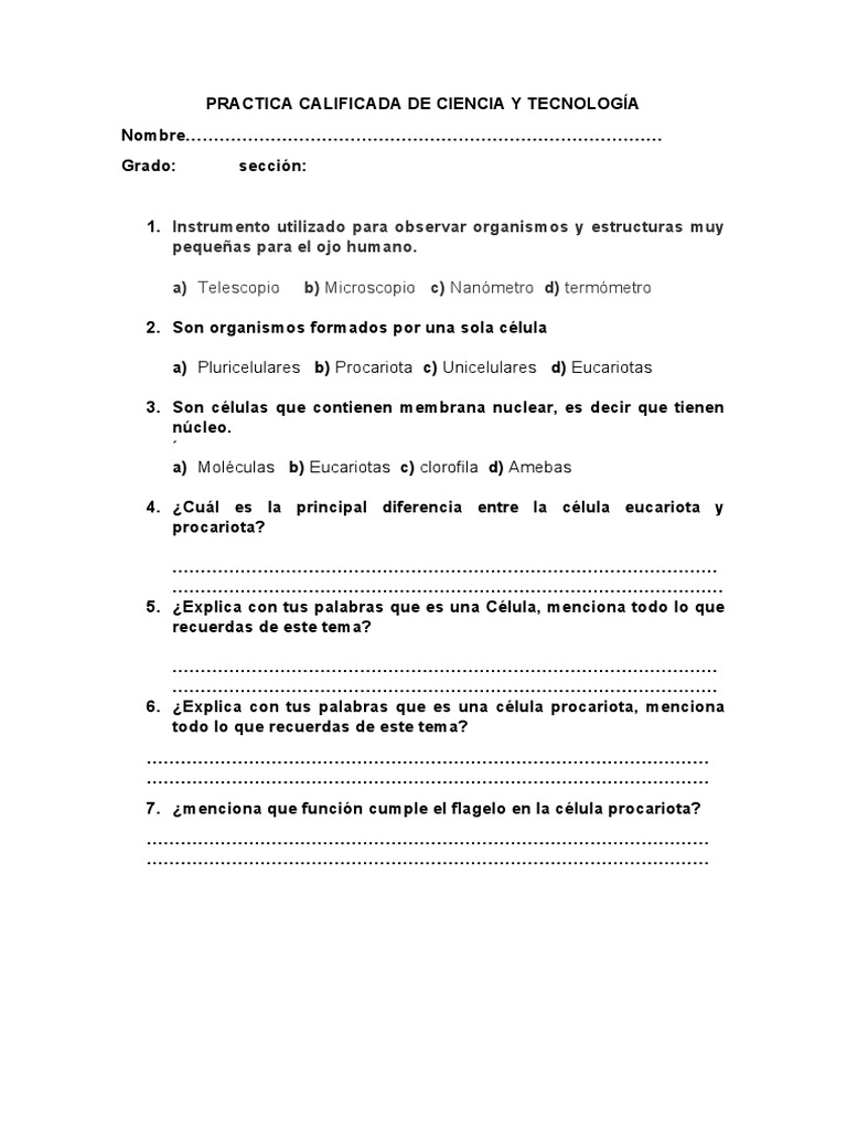 Examen de La Celula | PDF
