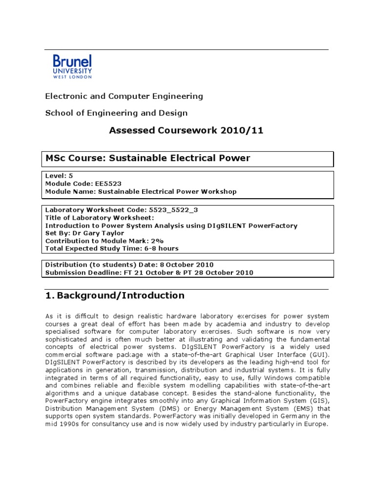 Assignment 5522 - 3 Lab Worksheet DIgSILENT Power Factory Intro | PDF | Electric Power | Button ...