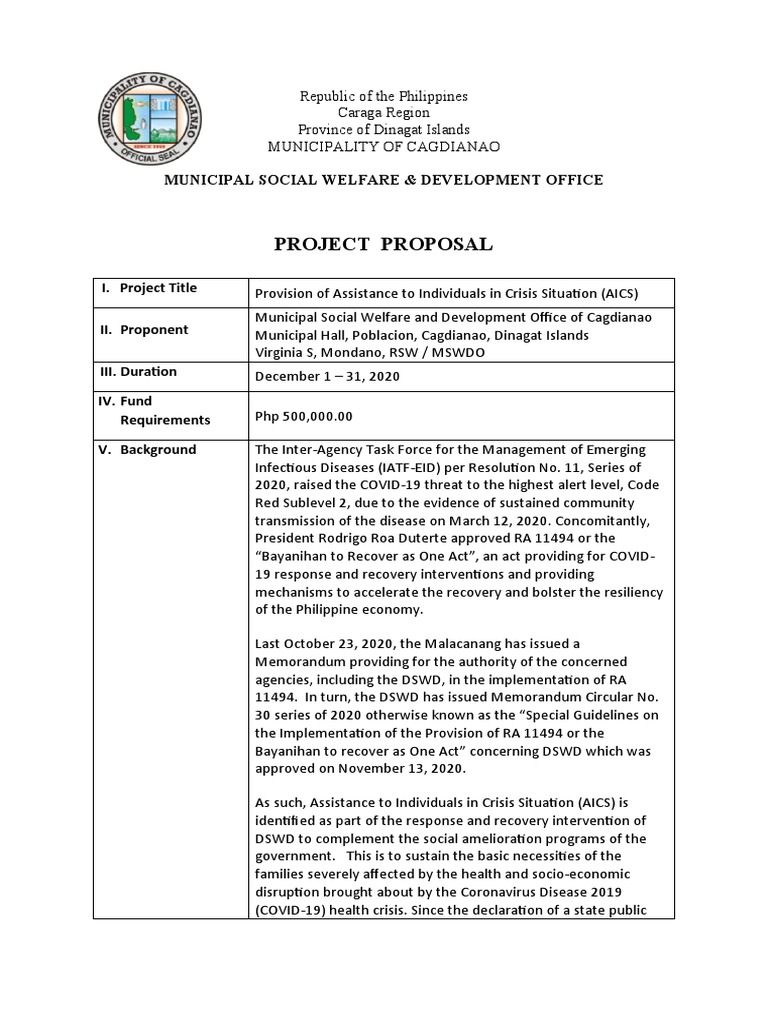 Project Proposal: Municipal Social Welfare & Development Office | PDF ...